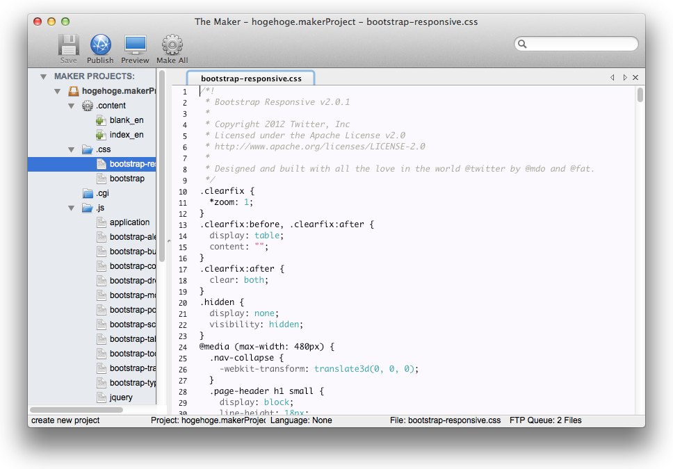 Twitter BootstrapやSkeletonなどのCSS,JSフレームワークがプリセットされているMac用HTMLエディタ「TheMaker」850円が期間限定で無料セール中 ...