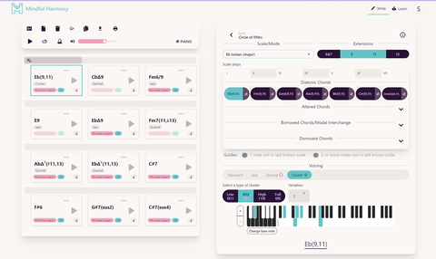 スウェーデンのTwiddle Coding社の「Mindful Harmony」: コード進行を向上させると同時に、音楽理論の概念を学べる音楽理論ワークステーションウェブアプリ(Web App ...
