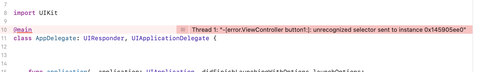 アプリ開発 エラー対応① Thread 1: "-[error.ViewController button1:]: unrecognized selector sent to instance ...