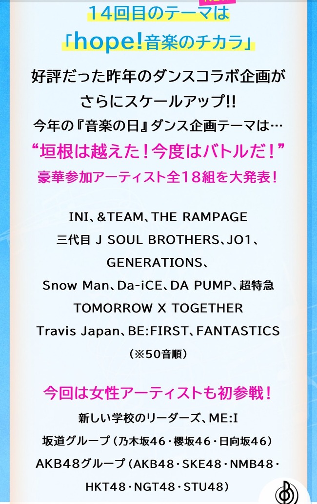 AKB48タイムズ（AKB48まとめ） : 【速報】TBS「音楽の日」AKB48グループ出演メンバー発表ｷﾀ━━━━(ﾟ∀ﾟ)━━━━!!【AKB48/SKE48/NMB48/HKT48 ...