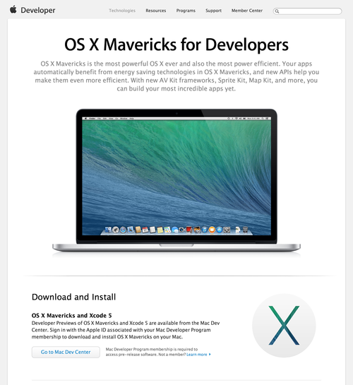 【WWDC2013】Apple、デベロッパ向けにiOS 7 betaとOS X Mavericks（OS X v10.9）のベータ版、Xcode 5プレビュー版を公開。(6/11 ...