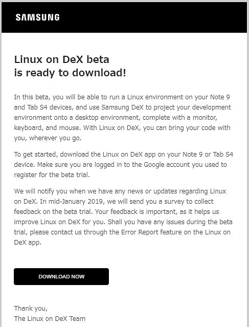 「Linux on DeX」のダウンロードに関する情報が届きました : 0を1にする！ 検査機メーカーになった町工場のブログ