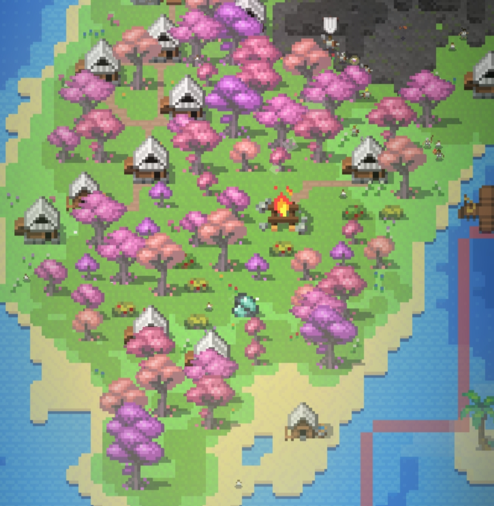 【WorldBox】 ピンク色の木は何？ →「魅力的な種」をまいた後の「妖精が住む楽園」の地に生える : へなちょこマッピング