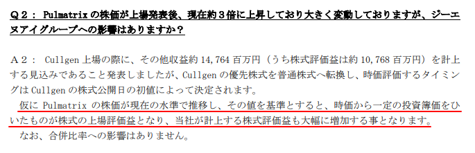 Cullgen上場時に発生する「その他収益」の大きさを推し量るの巻 : GNI グローバル中堅製薬会社への道