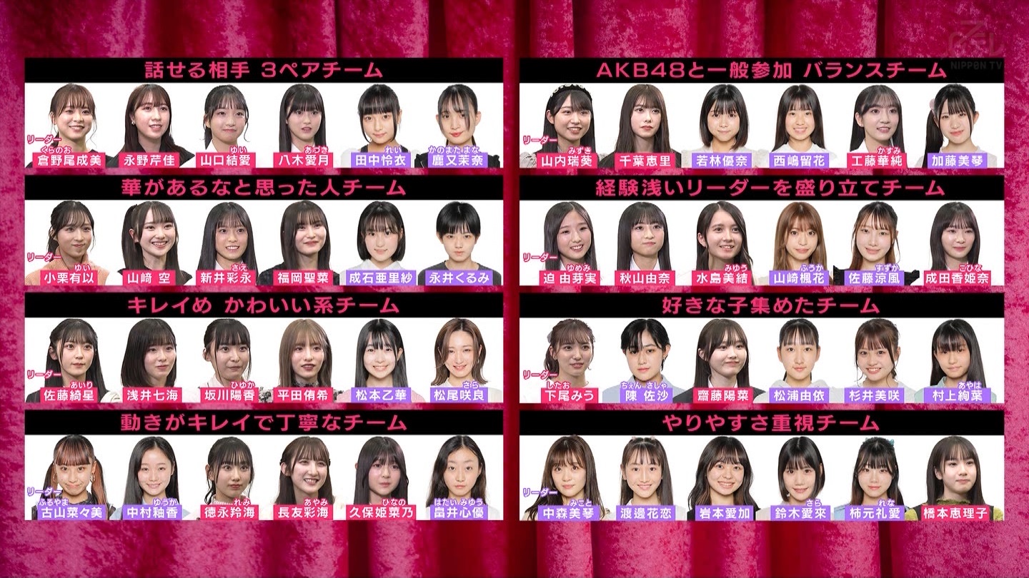 【AKB48】「OUT OF 48」ドラフト指名で各8チームが決定！課題曲は8曲の中から好きな曲を各チームが選んでいく：地下帝国-AKB48まとめ