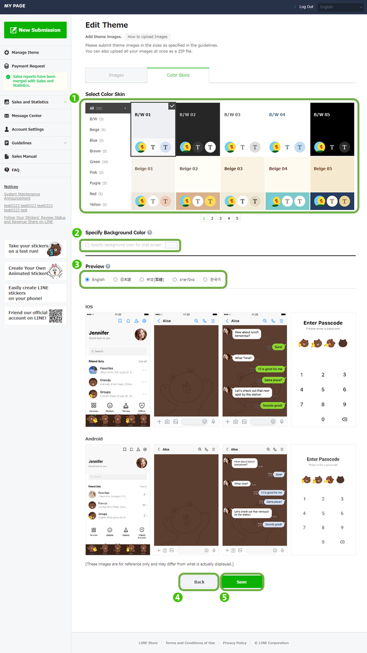 Submitting new themes : LINE Creators Market Manual