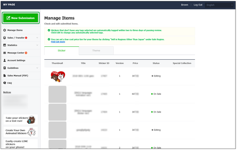 Submitting new themes : LINE Creators Market Manual