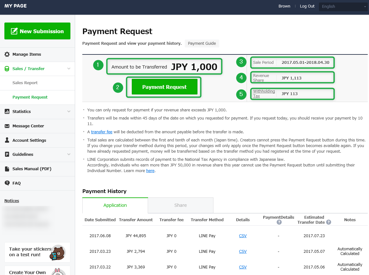 Requesting payment : LINE Creators Market Manual
