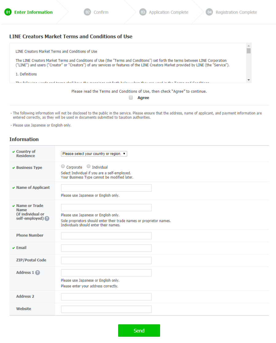 Registering as a creator : LINE Creators Market Manual