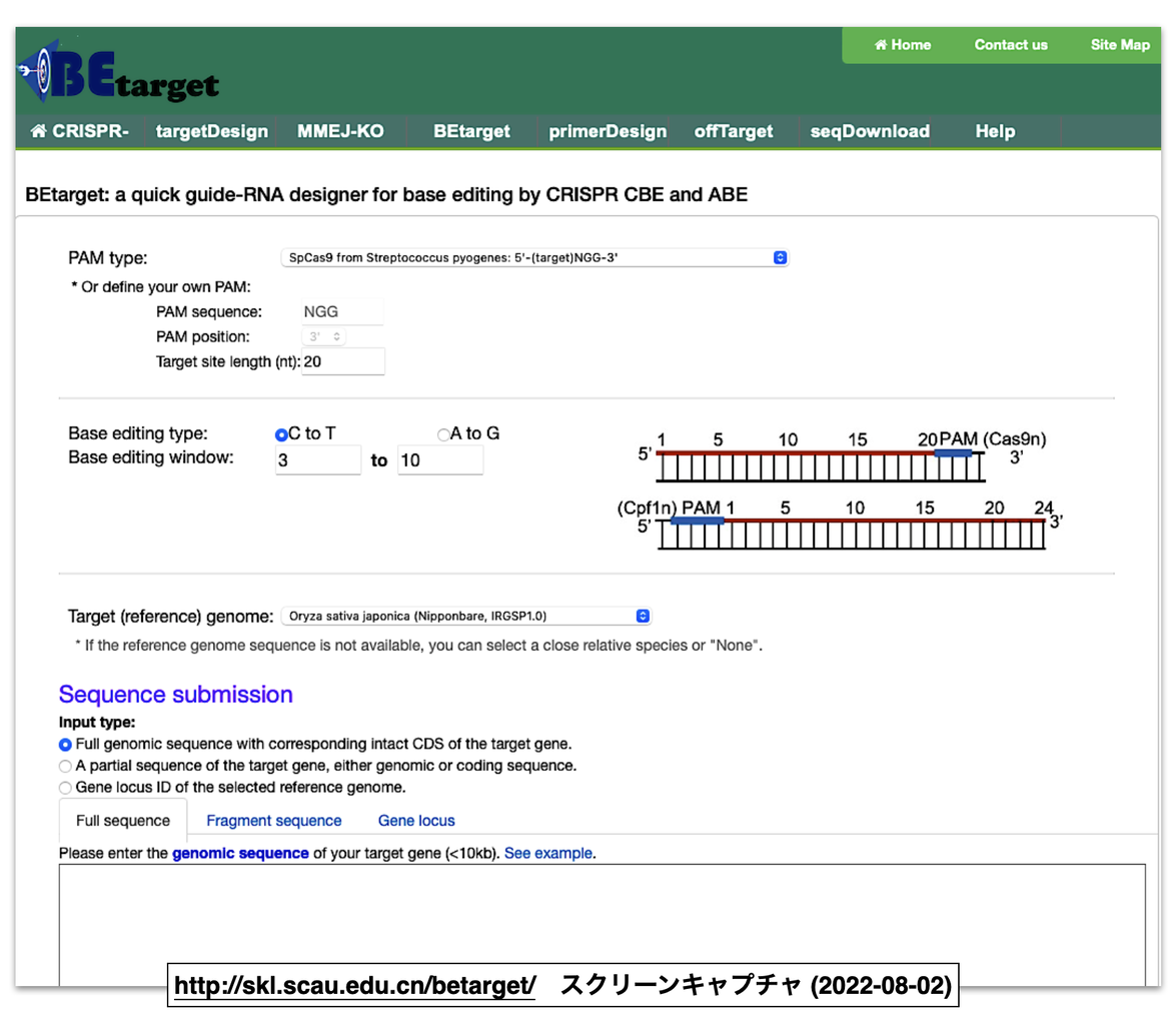 BEtarget: 植物の塩基編集用ガイドRNA設計を支援する多用途なWebツール : crisp_bio