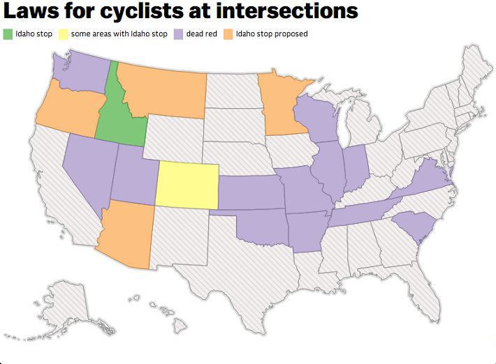 サイクルロード ～自転車への道／サイクリストに配慮した法律｜ 交通ルール: Idaho-stop: 赤信号: 一時停止: 違反: