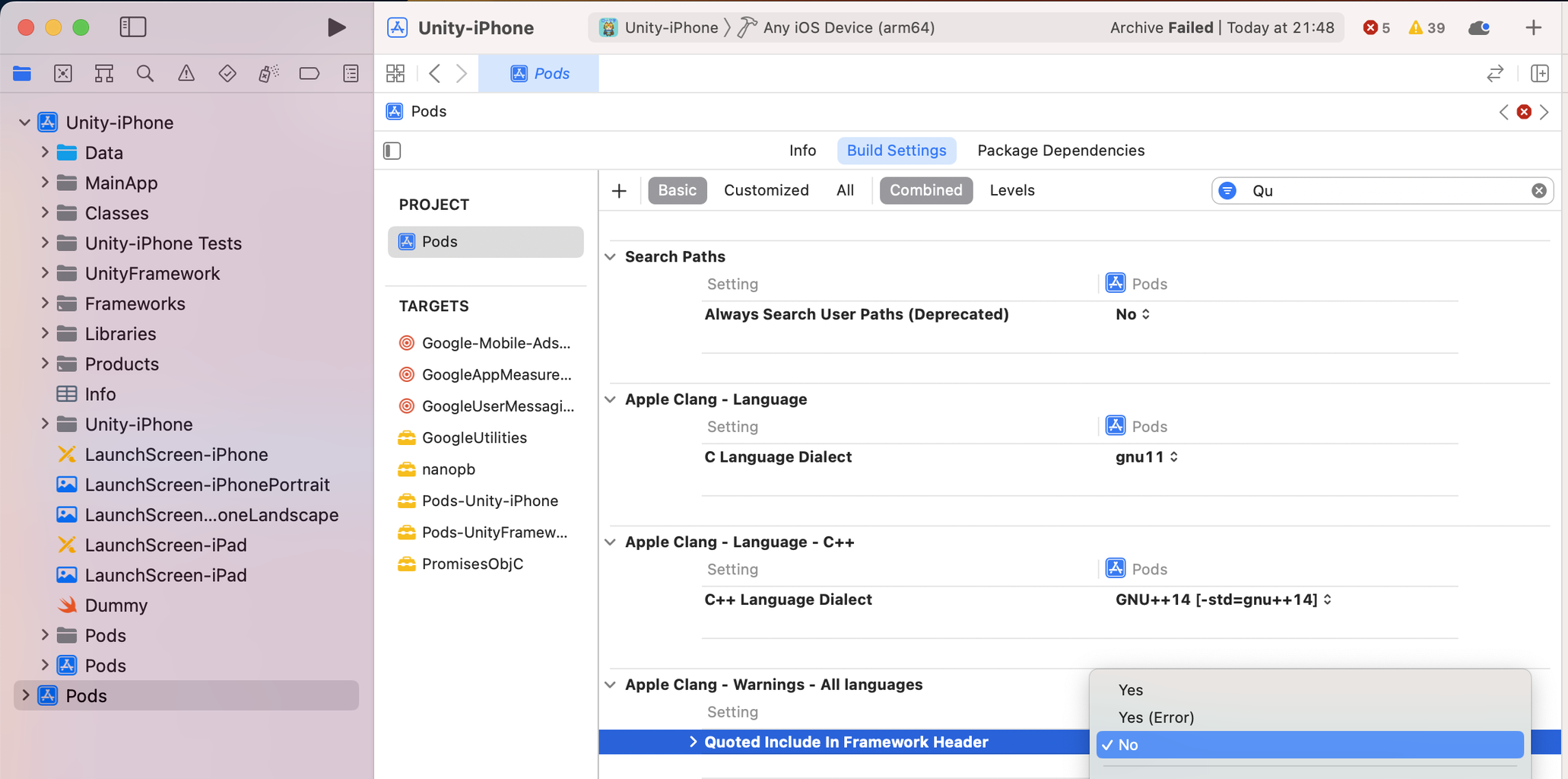 【Xcode14.3】Archiveエラーが解消するまで。double-quoted include他 : アプリ開発エリの備忘録