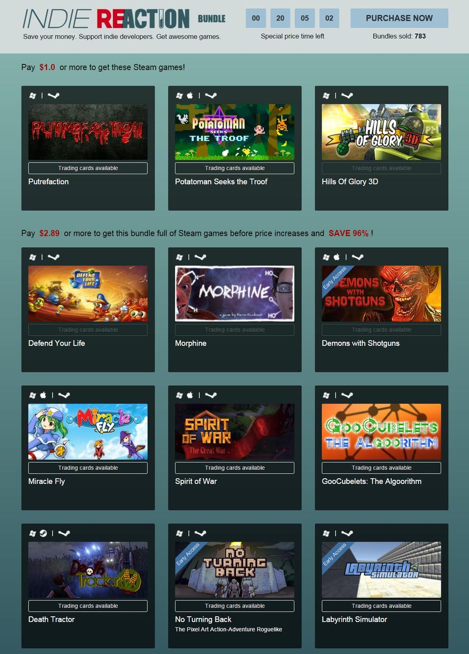 PC Gamer リスト更新中 : IndiegalaでIndie Reaction Bundle