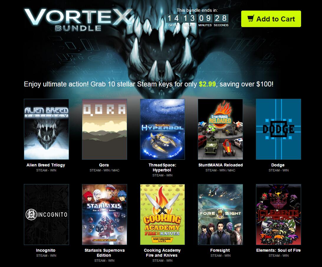 PC Gamer リスト更新中 : Bundle StarsでVortex Bundle$3