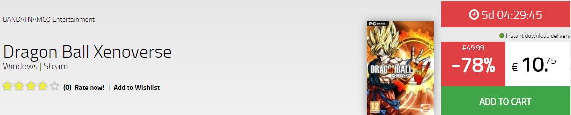 PC Gamer リスト更新中 : GamesrocketでDragon Ball Xenoverse10.75EURなど