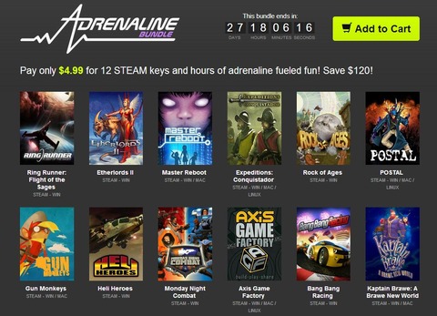 PC Gamer リスト更新中 : Bundle Starsで$5のAdrenaline Bundle開始