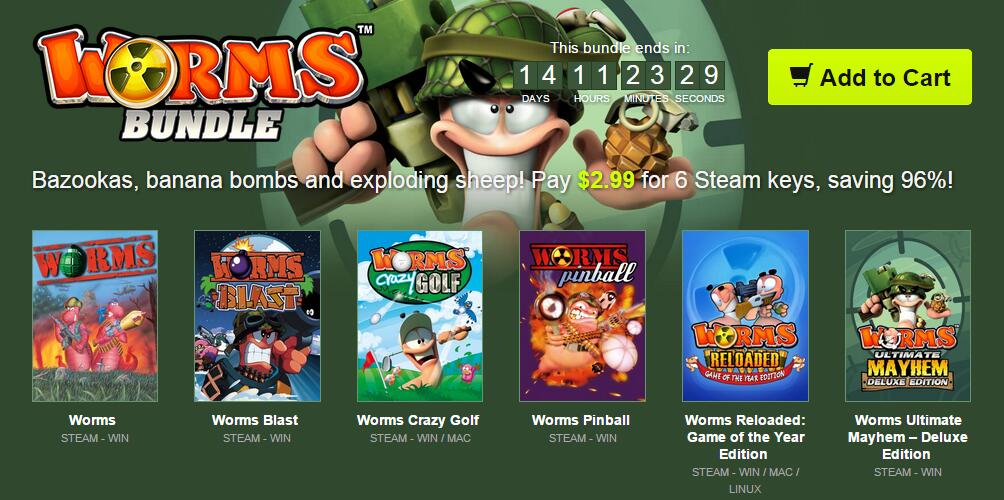 PC Gamer リスト更新中 : Bundle StarsでWorms Bundel$3