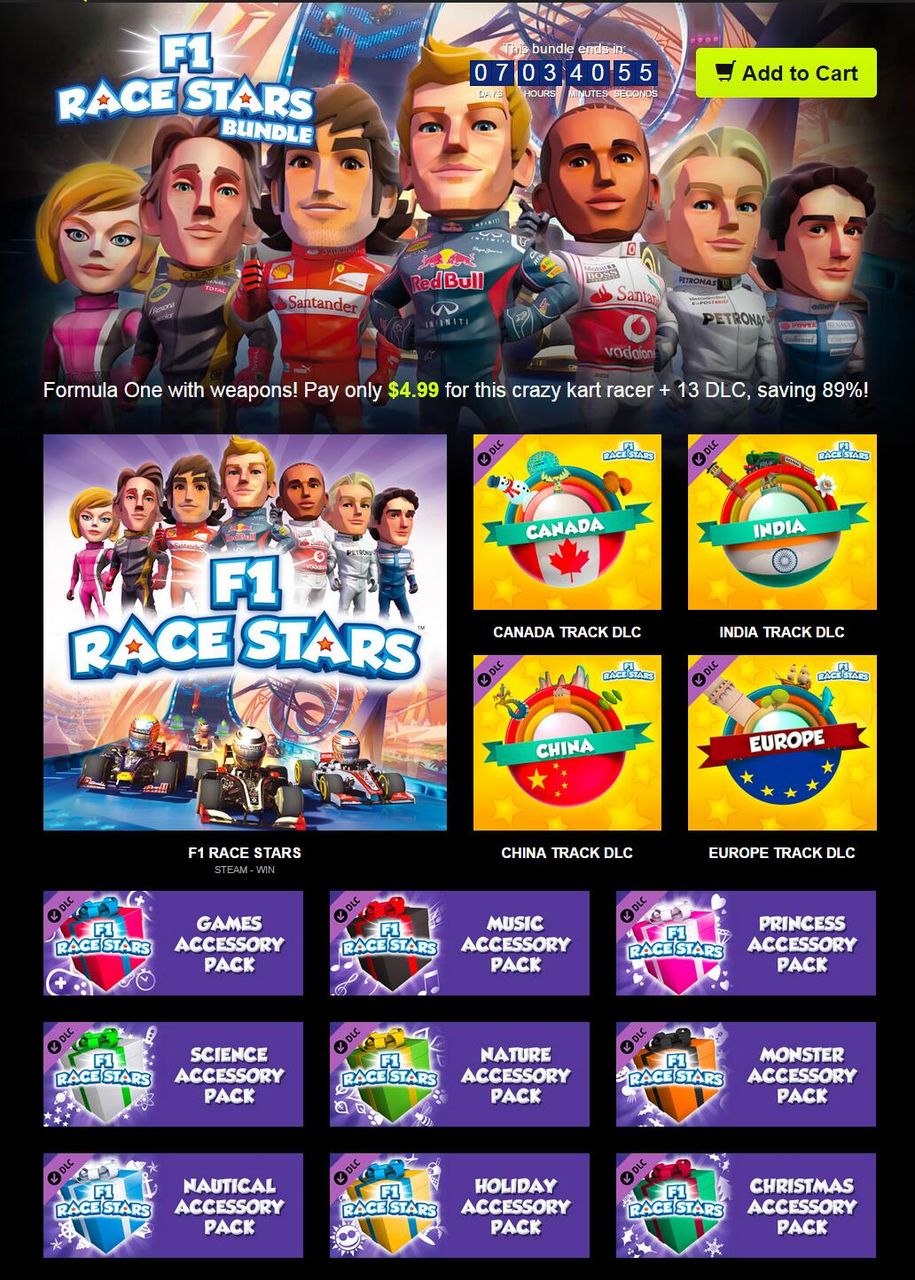 PC Gamer リスト更新中 : Bundle StarsでF1 RACE STARS Bundleが$5