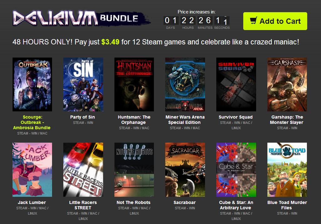 PC Gamer リスト更新中 : Bundle Starsで48時間限定$3.5のDelirium Bundle