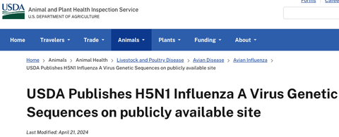 医学部の勉強 分子病理学 : USDA、H5N1 インフルエンザ A ウイルスの遺伝子配列を一般公開サイトで公開