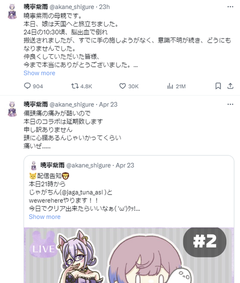 【訃報】VTuber(28) 偏頭痛から脳出血 : はいいろ速報@youtubeまとめ