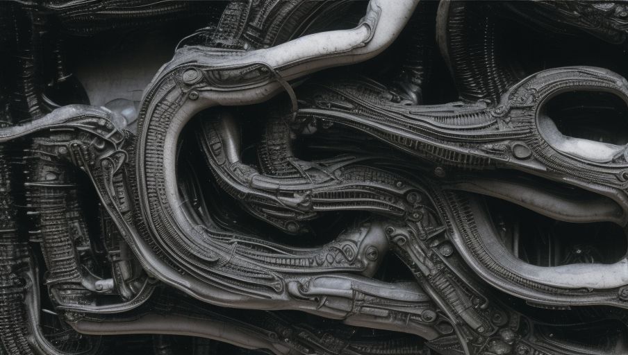 Giger-like decorative pattern 01 : GC's AIArts ビジュアルアーカイブ「GENKAICAT-AIA」