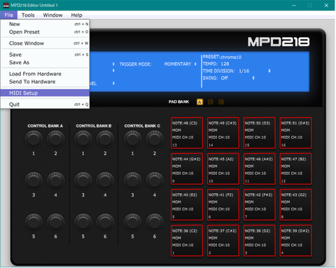 MPD218をAbleton Live 10 Liteでレイアウト変更する : バサシのゲーム