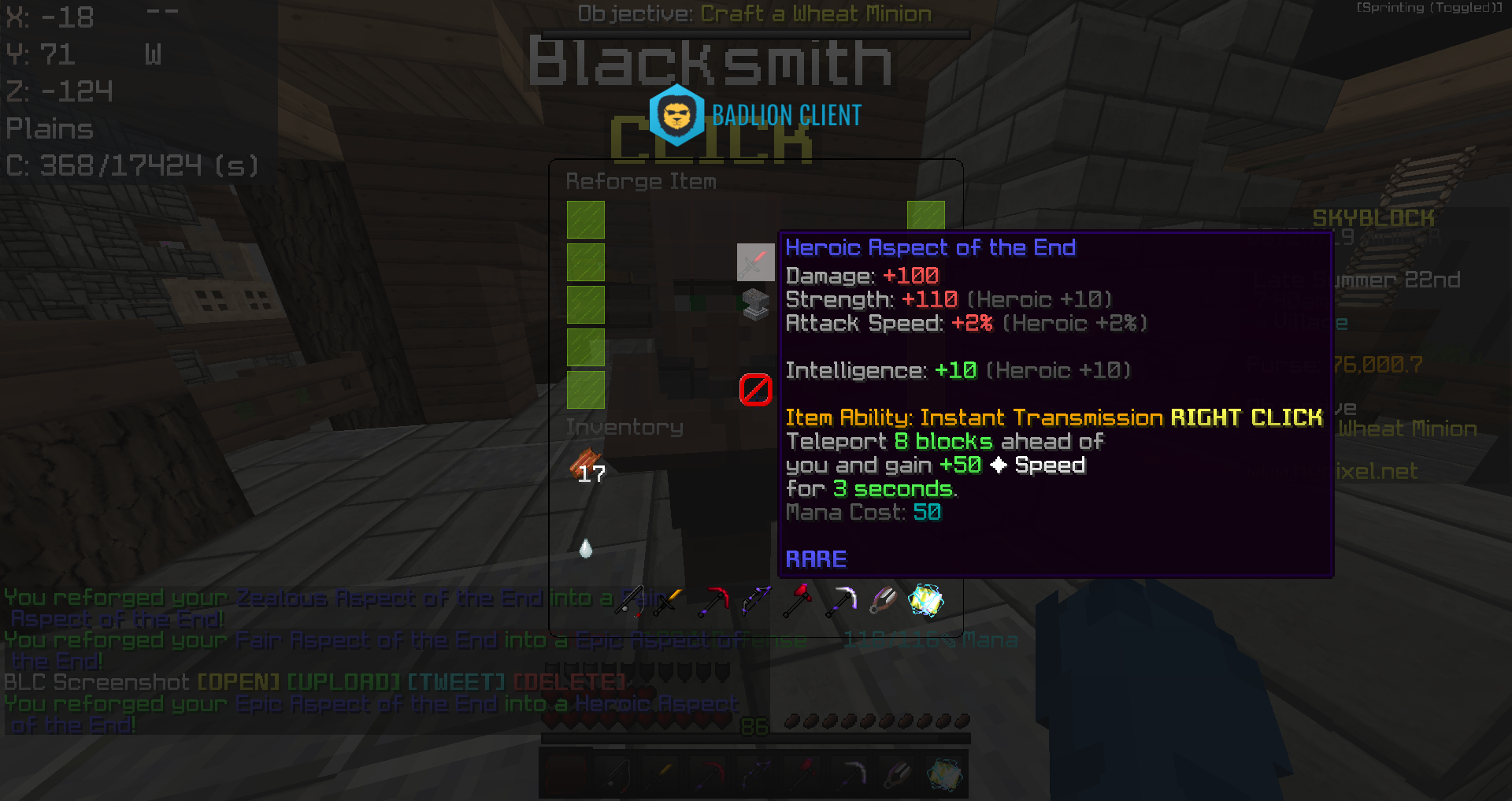 SkyBlock攻略12：Legendaryが出るまでReforge！ : Hypixel SkyBlockの歩き方