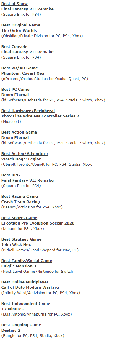 E3 2019から優れたタイトルを選ぶ『Game Critics Awards』受賞作品発表！『FF7リメイク』が総合ベストを含む最多受賞を ...