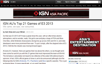 ゲームサイトIGN AUが選ぶ『E3 2013トップ21』 1位はまさかの・・・ : はちま起稿