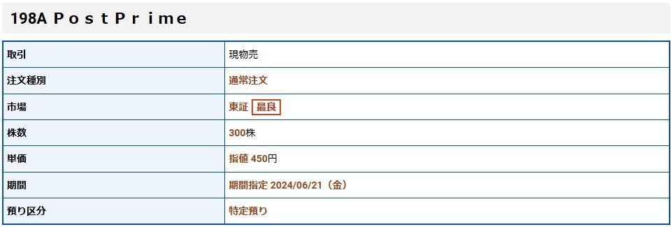 PostPrime（IPO初値売り） : やってみたかったので（株）