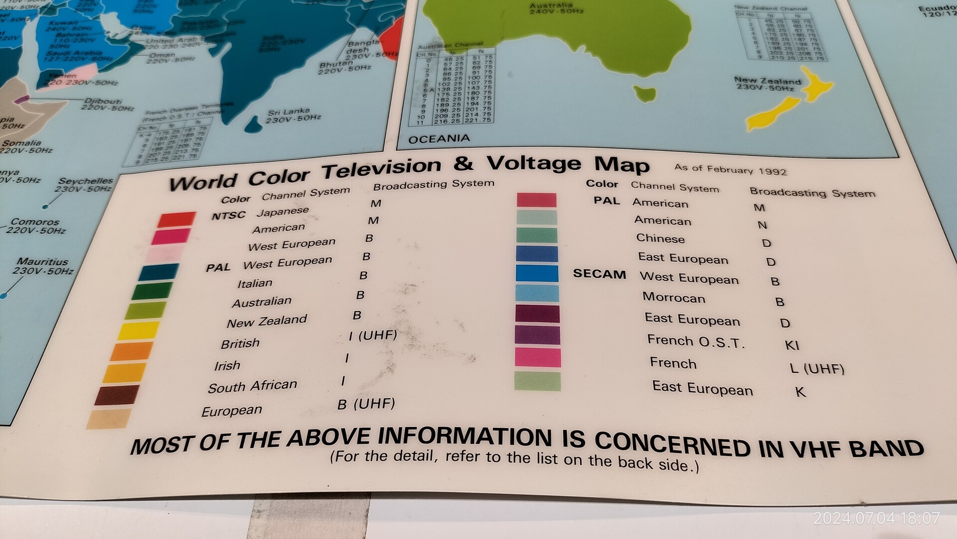 1992/平成4/SONY/World Color Television & Voltage Map/世界のテレビ方式＆電圧マップ/両面デスク ...
