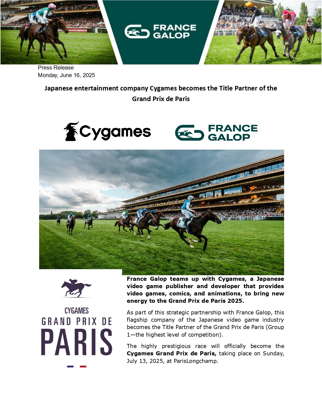 ターフ速報-競馬まとめ- : フランスの1863年から続く伝統のGIパリ大賞典が「CYGAMES GRAND PRIX DE PARIS」として開催