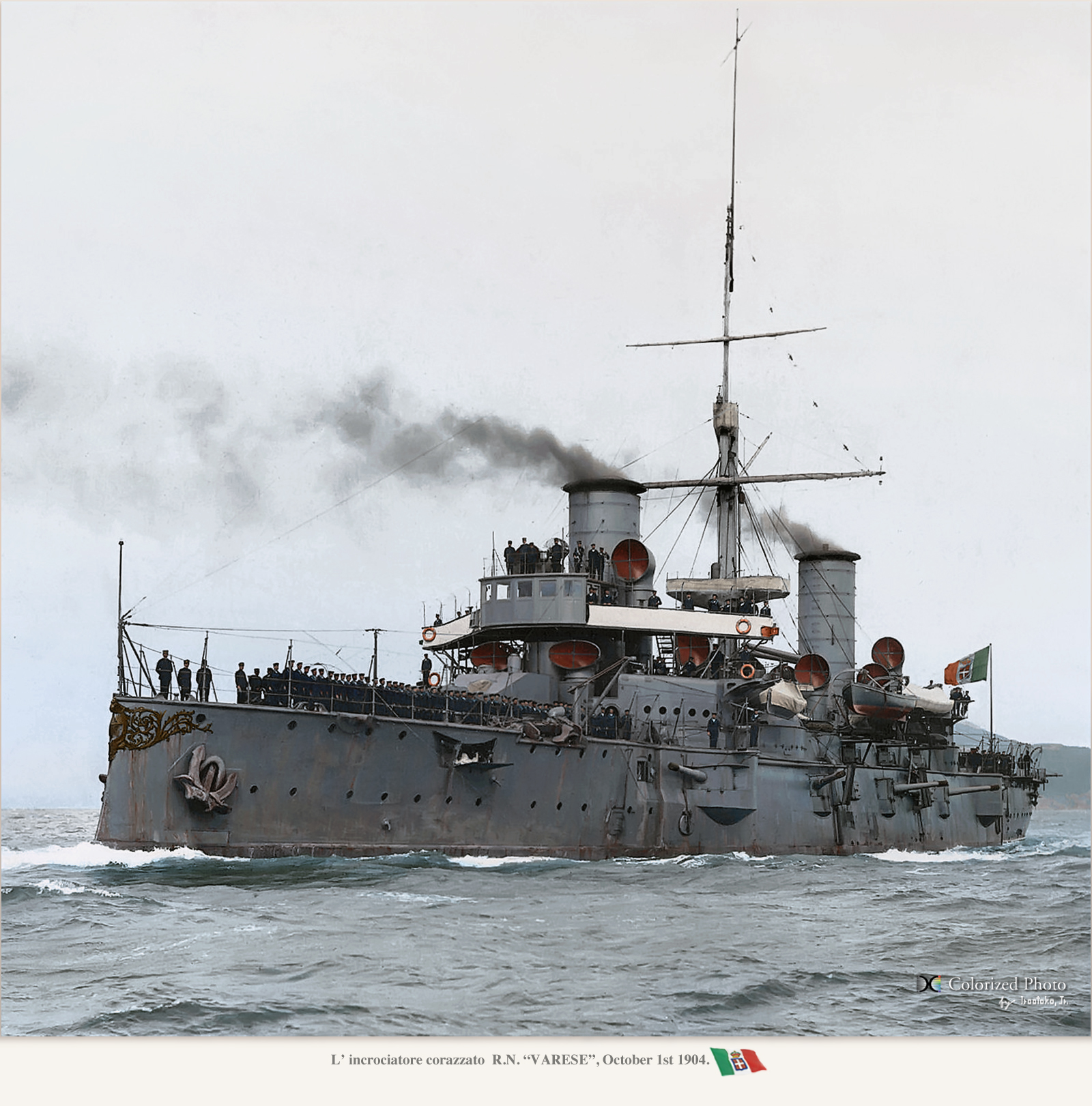The Italian armoured cruiser Varese in 1904. She was part of a class of ...