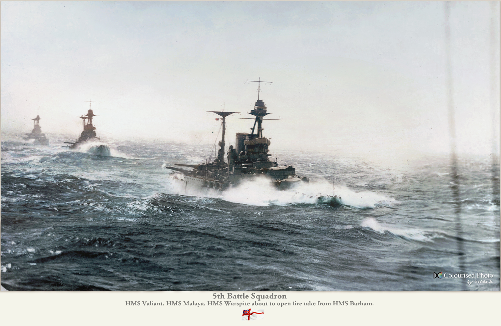 HMS Warspite, Valiant & Malaya about to open fire. Photo taken from HMS ...