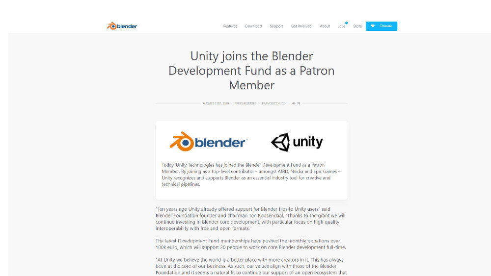 UnityがBlenderのDevelopment Fundに参加 : ITA3studio