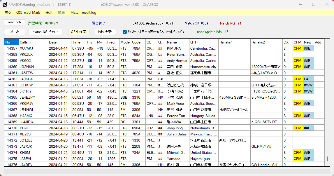 eQSL2ThwによるeQSLコンファーム情報のHAMLOGへの自動記入（改版） : 向島ポンポコ日記