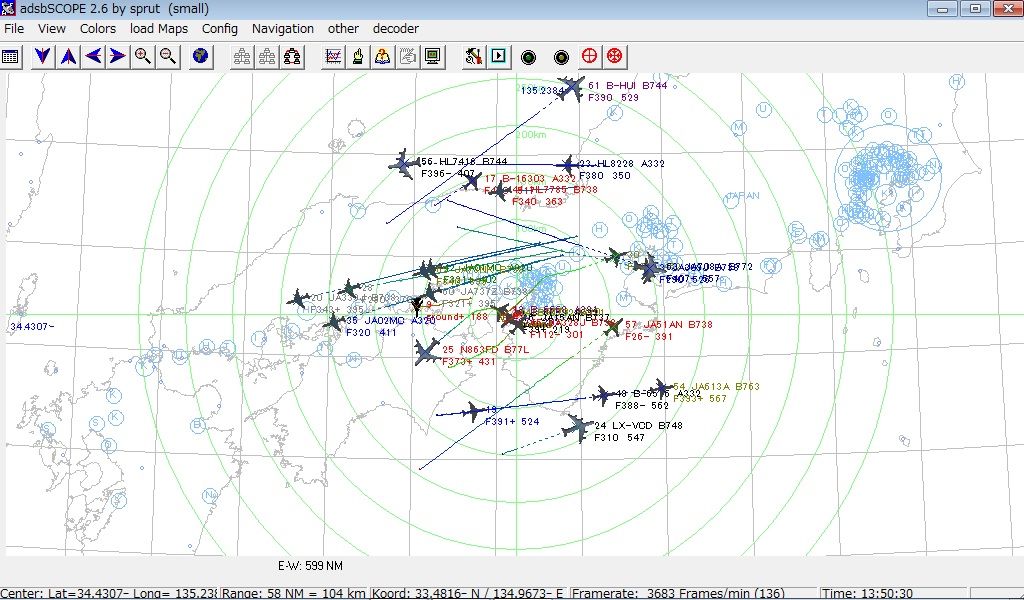 ADSBScopeで、関西空港のグランド待機を受信に成功！(ミニ・ぺディしました。) : pupのブログ