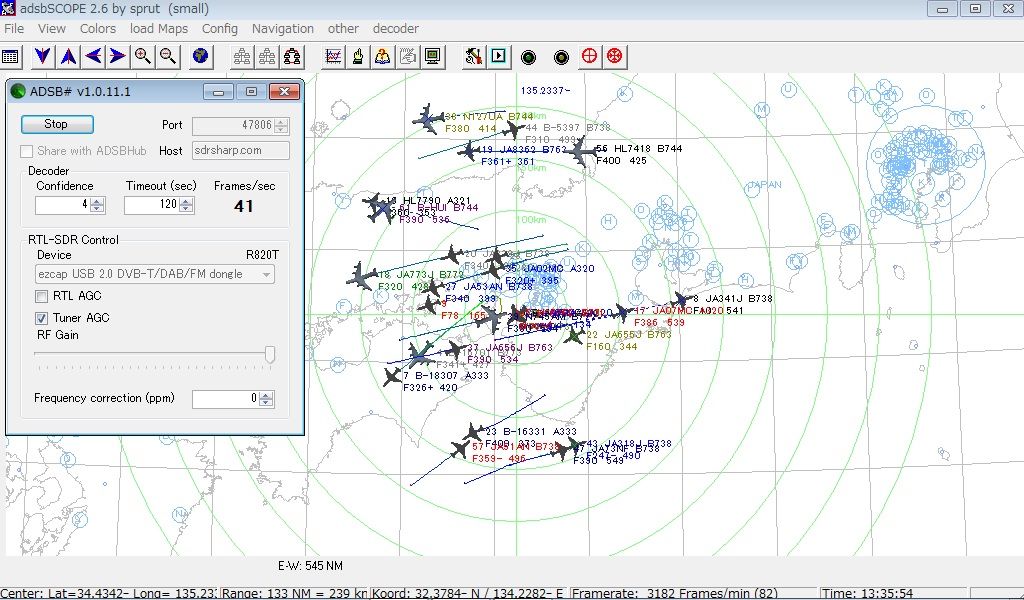 ADSBScopeで、関西空港のグランド待機を受信に成功！(ミニ・ぺディしました。) : pupのブログ