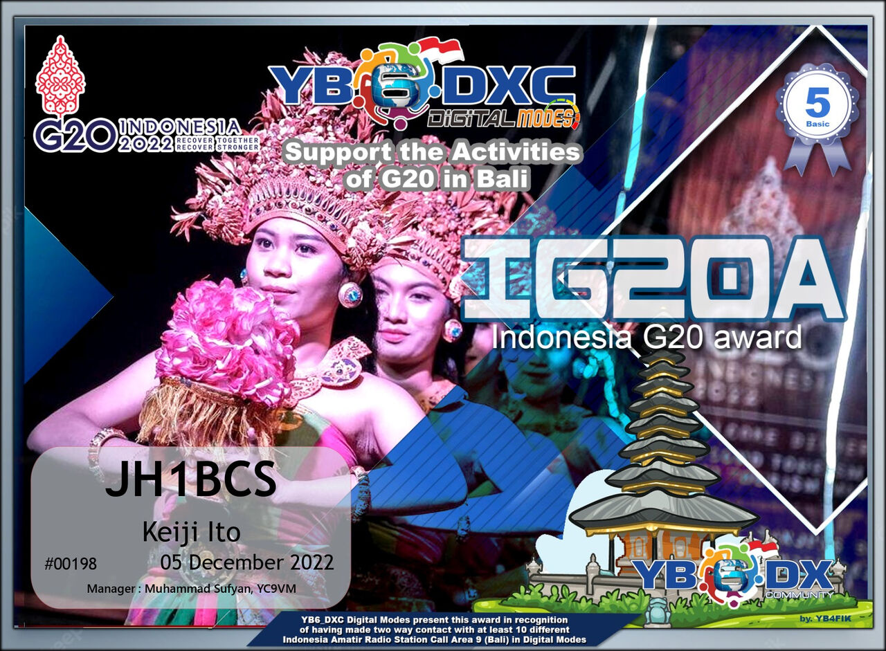 JH1BCS アマチュア無線アワードのブログ : YB6_DXC Indonesia G20 Award IG20A