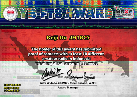 JH1BCS アマチュア無線アワードのブログ : IIHG_YB8-FT8 AWARD