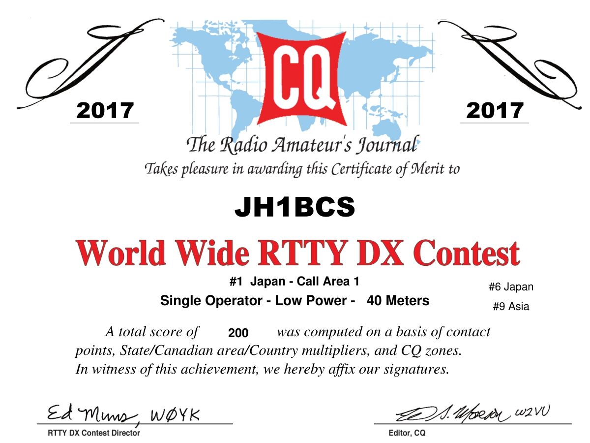 JH1BCS アマチュア無線アワードのブログ : CQ WW RTTY DX Contest