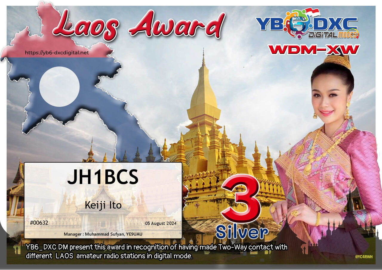 JH1BCS アマチュア無線アワードのブログ : YB6_DXC Laos AWARD WDM-XW