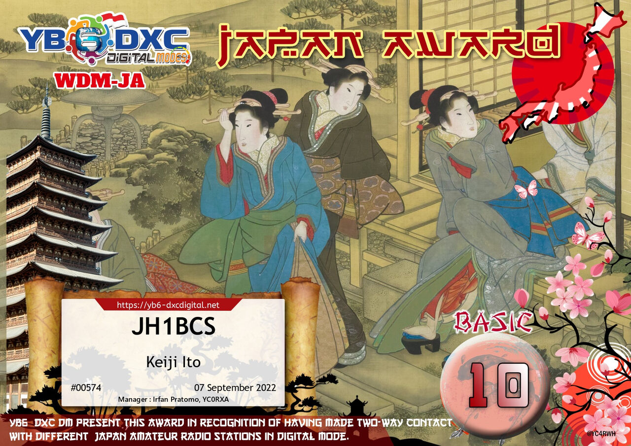 JH1BCS アマチュア無線アワードのブログ : YB6_DXC JAPAN AWARD WDM-JA