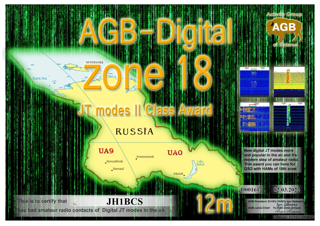 JH1BCS アマチュア無線アワードのブログ : AGB-Digital-JT WAZ zone 18 award