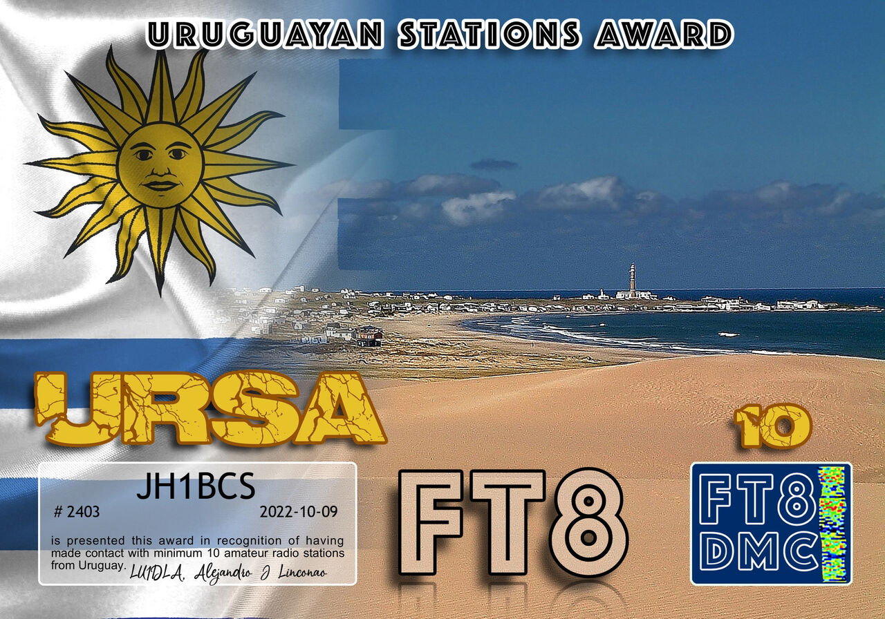 JH1BCS アマチュア無線アワードのブログ : FT8DMC-URUGUAYAN STATIONS AWARD URSA
