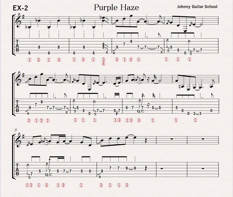 ギター上達の秘訣・応用編【Jimi Hendrix /Purple Haze】 - ジョニーギター教室 音楽日和