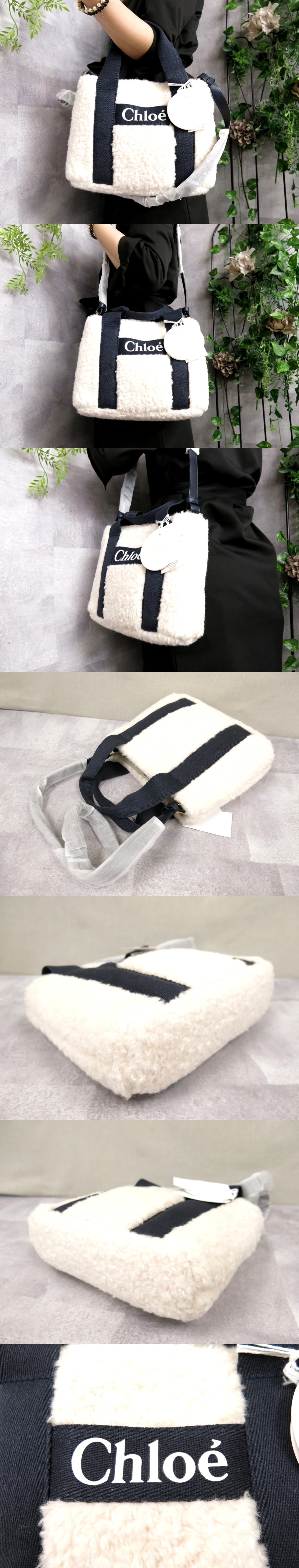 日本代購代標第一品牌【樂淘letao】－ 未使用 Chloe クロエ キッズ バイカラー ボア 2way ハンド バッグ アイボリー ネイビー ゴールド金具 斜め掛け かばん Js43764