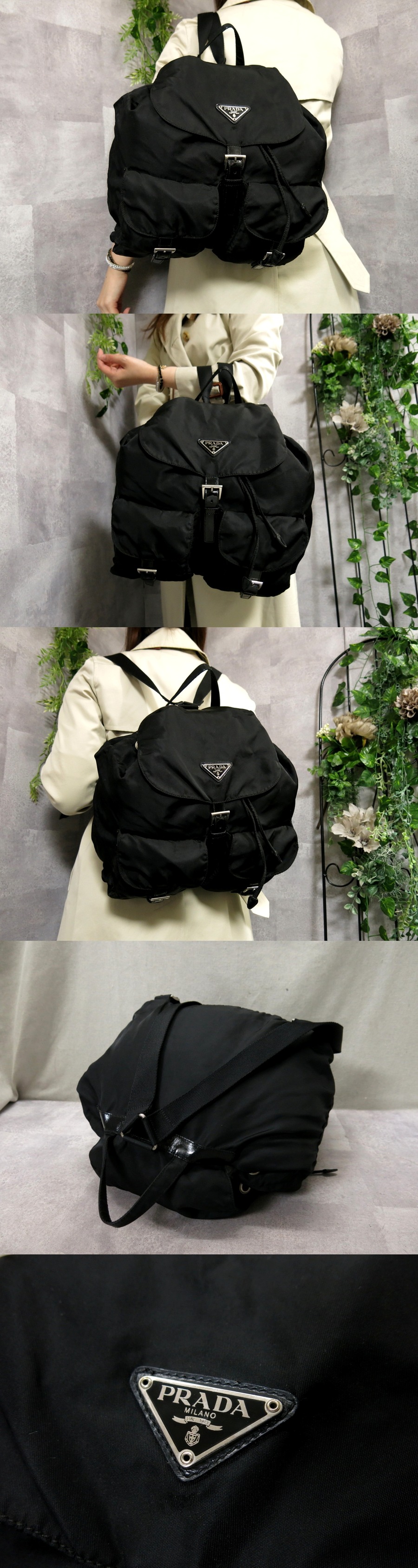 代購代標第一品牌－樂淘letao－ 美品 PRADA プラダ ポコノ ナイロン カーフ レザー 本革 リュック サック 黒 SV金具 イタリア製 B5 書類 収納 かばん Js34666