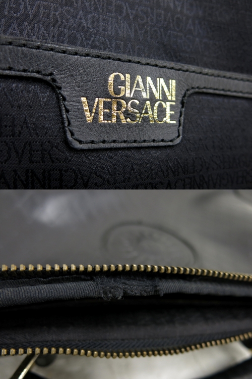 日本代購代標第一品牌【樂淘letao】－ 超美品 VERSACE ヴェルサーチ サンバースト 太陽神 PVC カーフ レザー 本革 2way ビジネス バッグ ブラック ゴールド金具 A9718